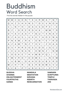 Buddhism Word Search Free Printable PDF File - WordsearchZen.com