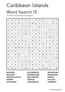Caribbean Islands Word Search 13 Free Printable PDF File ...