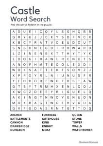 Castle Word Search Free Printable PDF File - WordsearchZen.com