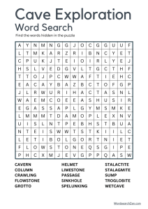 Cave Exploration Word Search Free Printable PDF File - WordsearchZen.com