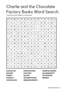 Charlie and the Chocolate Factory Books Word Search Free Printable PDF ...