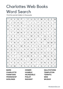 Charlottes Web Books Word Search Free Printable PDF File ...