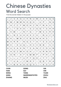 Chinese Dynasties Word Search Free Printable PDF File - WordsearchZen.com