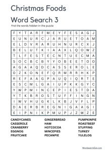 Christmas Foods Search 3 Free Printable PDF File - WordsearchZen.com