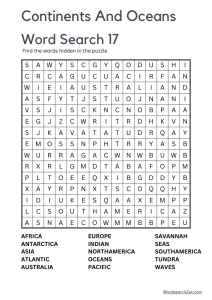 Continents And Oceans Word Search 17 Free Printable PDF File ...