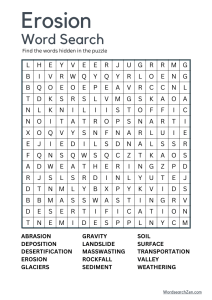 Erosion Word Search Free Printable PDF File - WordsearchZen.com