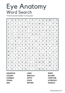 Eye Anatomy Word Search Free Printable PDF File - WordsearchZen.com