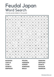 Feudal Japan Word Search Free Printable PDF File - WordsearchZen.com