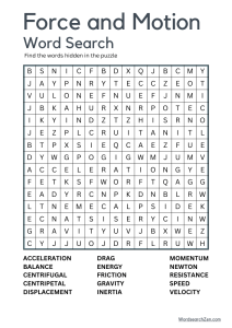 Force and Motion Word Search Free Printable PDF File - WordsearchZen.com