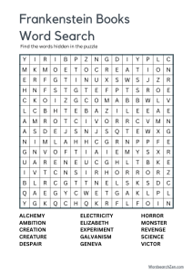 Frankenstein Books Word Search Free Printable PDF File - WordsearchZen.com