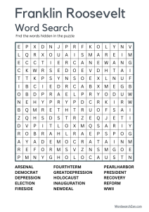 Franklin Roosevelt Word Search Free Printable PDF File - WordsearchZen.com