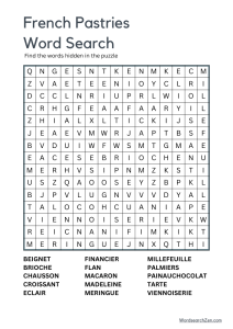 French Pastries Word Search Free Printable PDF File - WordsearchZen.com