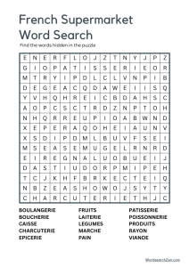 French Supermarket Word Search Free Printable PDF File - WordsearchZen.com