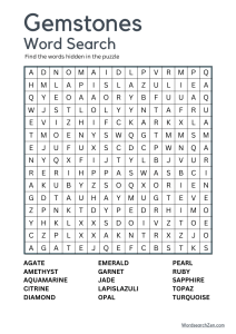 Gemstones Word Search Free Printable PDF File - WordsearchZen.com
