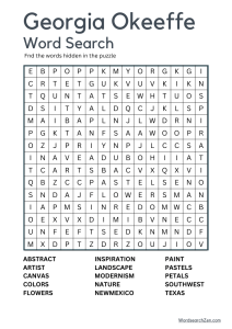 Georgia Okeeffe Word Search Free Printable PDF File - WordsearchZen.com