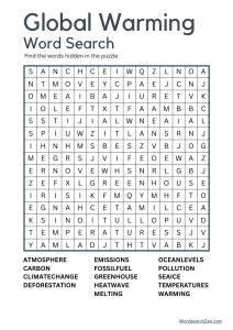 Global Warming Word Search Free Printable PDF File - WordsearchZen.com