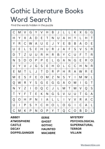 Gothic Literature Books Word Search Free Printable PDF File ...