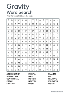 Gravity Word Search Free Printable PDF File - WordsearchZen.com