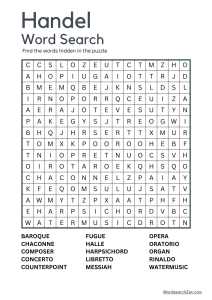 Handel Word Search Free Printable PDF File - WordsearchZen.com