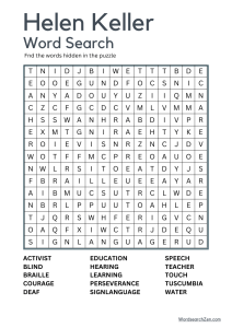 Helen Keller Word Search Free Printable PDF File - WordsearchZen.com