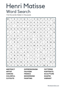 Henri Matisse Word Search Free Printable PDF File - WordsearchZen.com