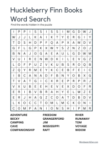 Huckleberry Finn Books Word Search Free Printable PDF File ...