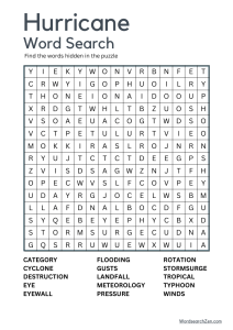 Hurricane Word Search Free Printable PDF File - WordsearchZen.com