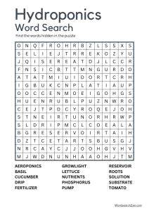 Hydroponics Word Search Free Printable PDF File - WordsearchZen.com