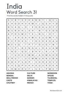 India Word Search 31 Free Printable PDF File - WordsearchZen.com