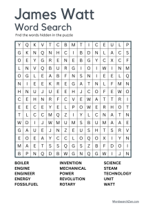 James Watt Word Search Free Printable PDF File - WordsearchZen.com
