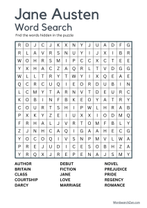 Jane Austen Word Search Free Printable PDF File - WordsearchZen.com