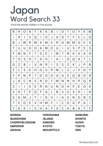 Japan Word Search 33 Free Printable PDF File - WordsearchZen.com