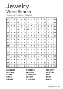 Jewelry Word Search Free Printable PDF File - WordsearchZen.com