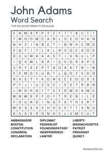 John Adams Word Search Free Printable PDF File - WordsearchZen.com