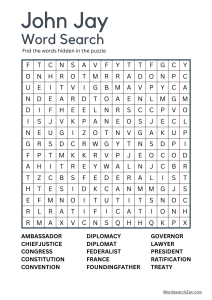 John Jay Word Search Free Printable PDF File - WordsearchZen.com