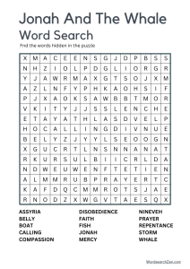 Jonah And The Whale Word Search Free Printable PDF File - WordsearchZen.com