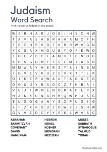 Judaism Word Search Free Printable PDF File - WordsearchZen.com