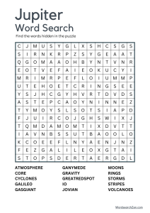 Jupiter Word Search Free Printable PDF File - WordsearchZen.com