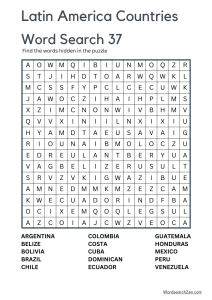 Latin America Countries Word Search 37 Free Printable PDF File ...