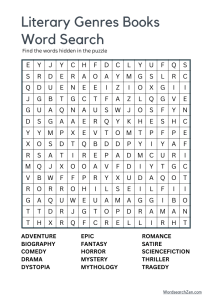 Literary Genres Books Word Search Free Printable PDF File ...