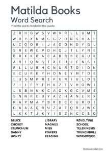 Matilda Books Word Search Free Printable PDF File - WordsearchZen.com