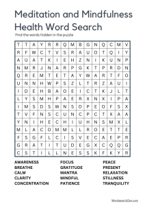 Meditation and Mindfulness Health Word Search Free Printable PDF File ...