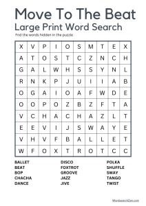 Move To The Beat Large Print Word Search Free Printable PDF File ...