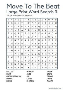 Move To The Beat Large Print Word Search Free Printable PDF File ...