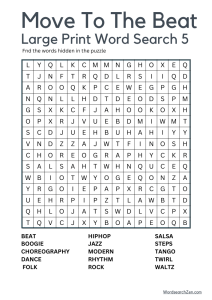 Move To The Beat Large Print Word Search Free Printable PDF File ...