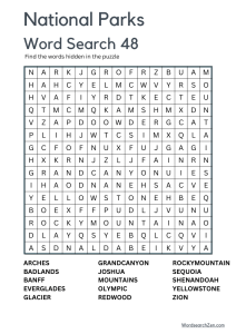 National Parks Word Search 48 Free Printable PDF File - WordsearchZen.com