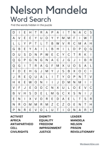 Nelson Mandela Word Search Free Printable PDF File - WordsearchZen.com