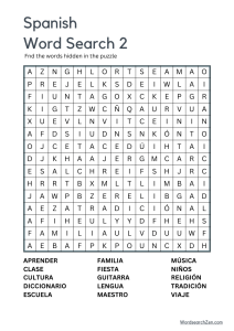 Spanish Word Search 2 Free Printable PDF File - WordsearchZen.com