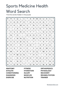 Sports Medicine Health Word Search Free Printable PDF File ...