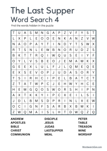 The Last Supper Word Search Free Printable PDF File - WordsearchZen.com